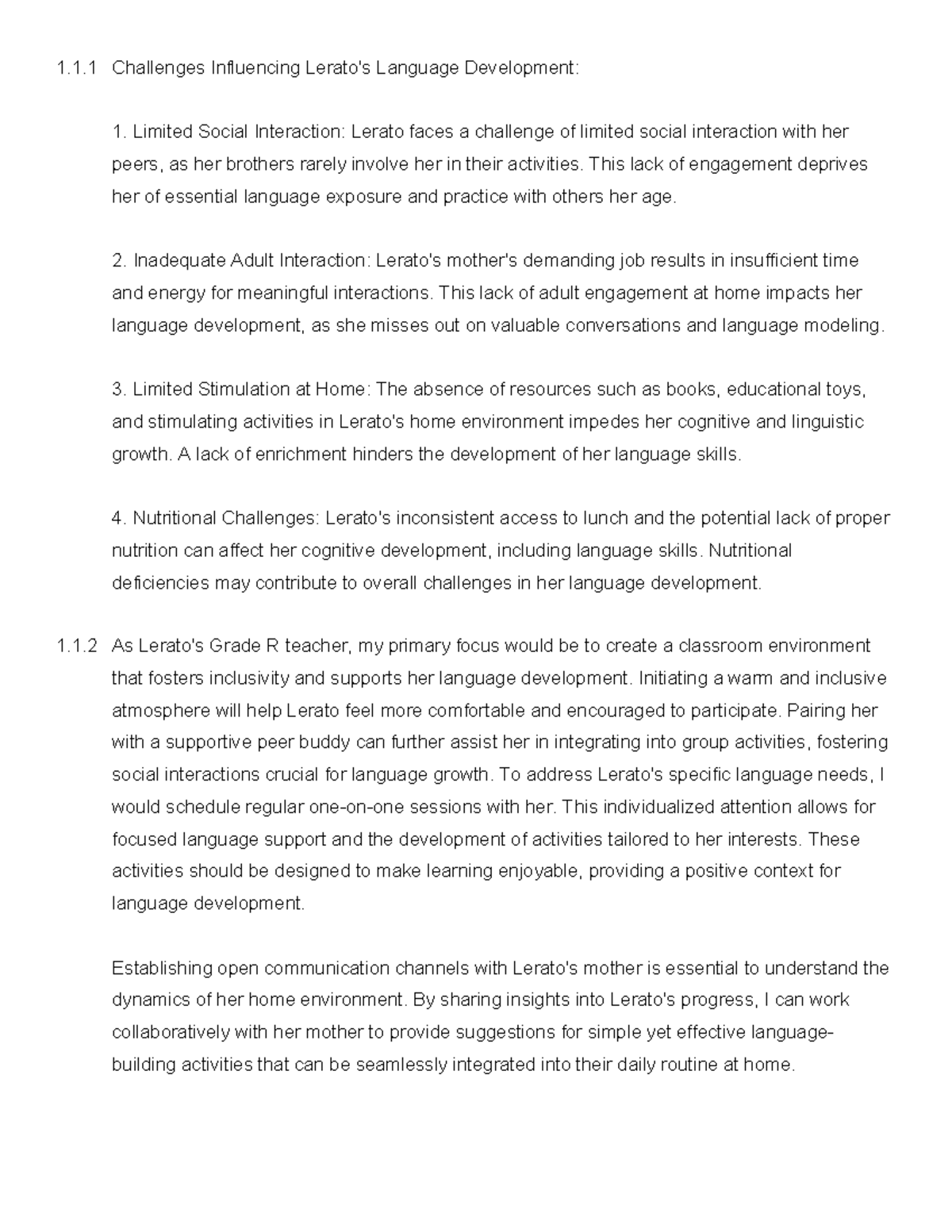 R-FLE 221 - TEACHING - 1.1 Challenges Influencing Lerato's Language ...