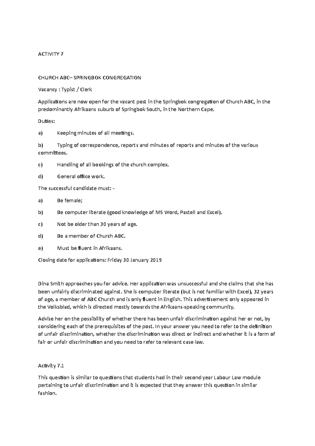 How to answer LPRC3714 assignment. - ACTIVITY 7 CHURCH ABC– SPRINGBOK ...