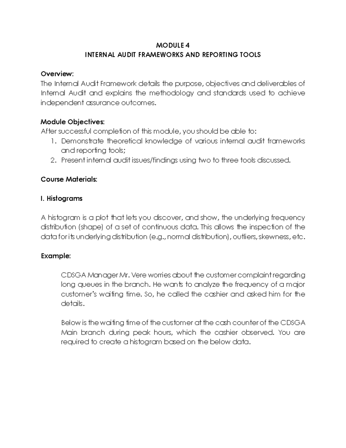 Operations Audit Module 4 - MODULE 4 INTERNAL AUDIT FRAMEWORKS AND ...