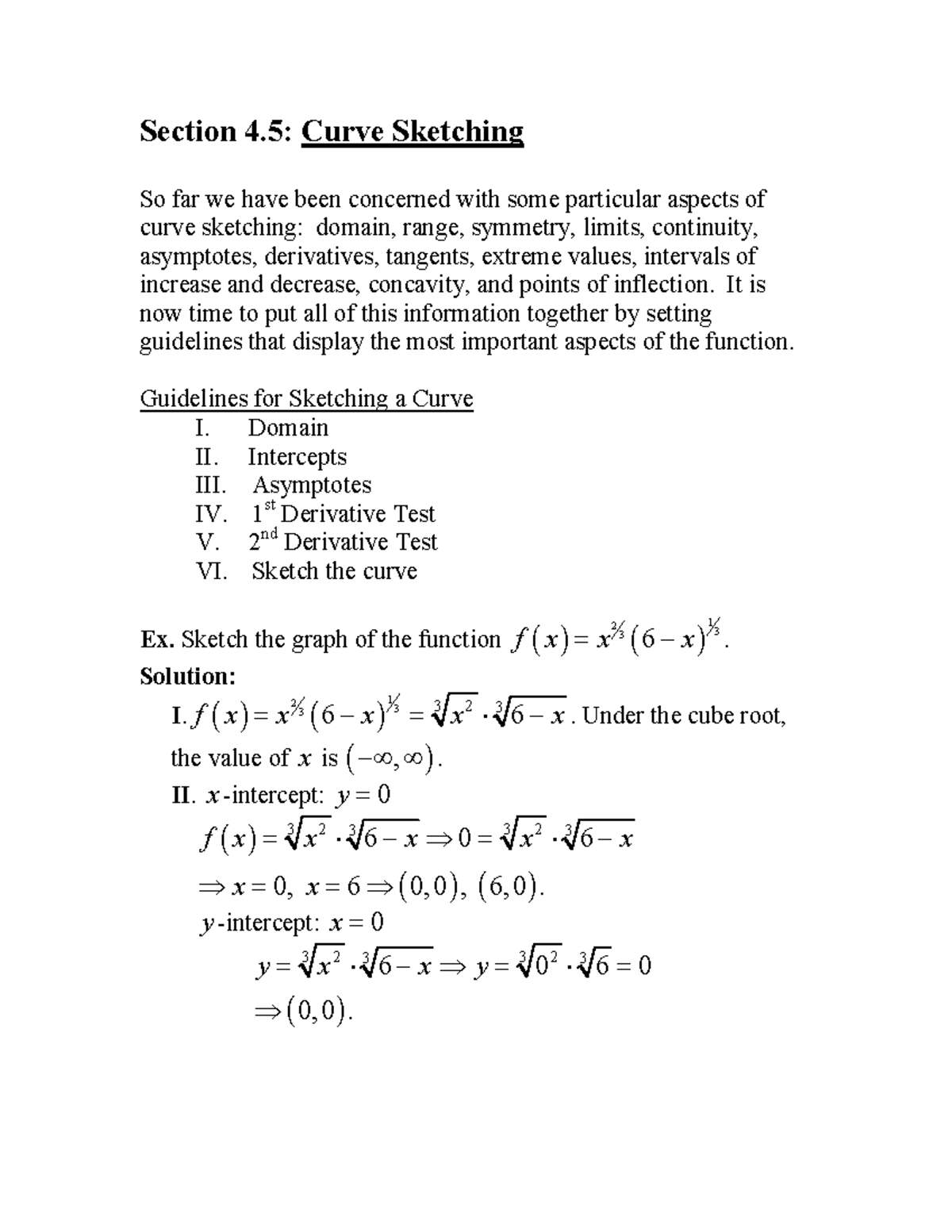 Notes Calculus I Section 4 5 Curve Sketching Section 4 Curve