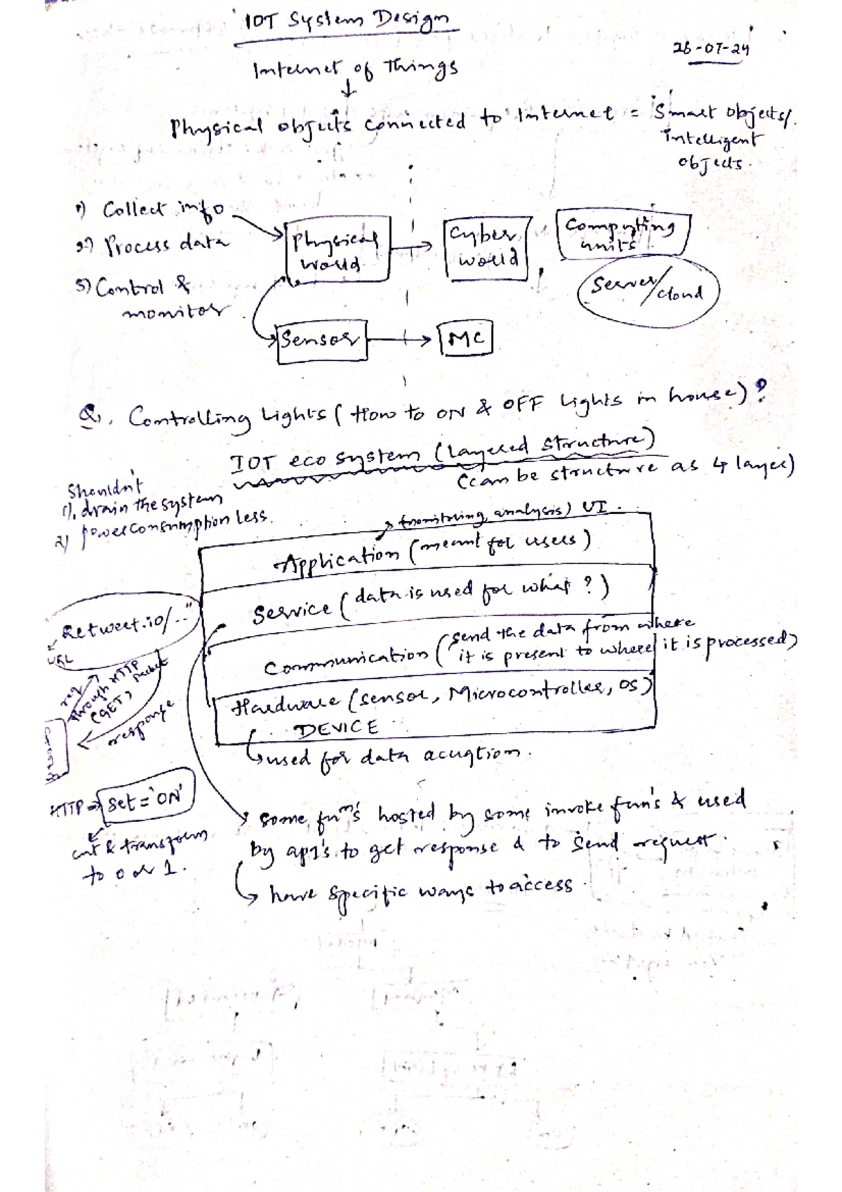 Iot Iot Lecture Notes 10t System Design Internet Of Things Physical Objects Connected To