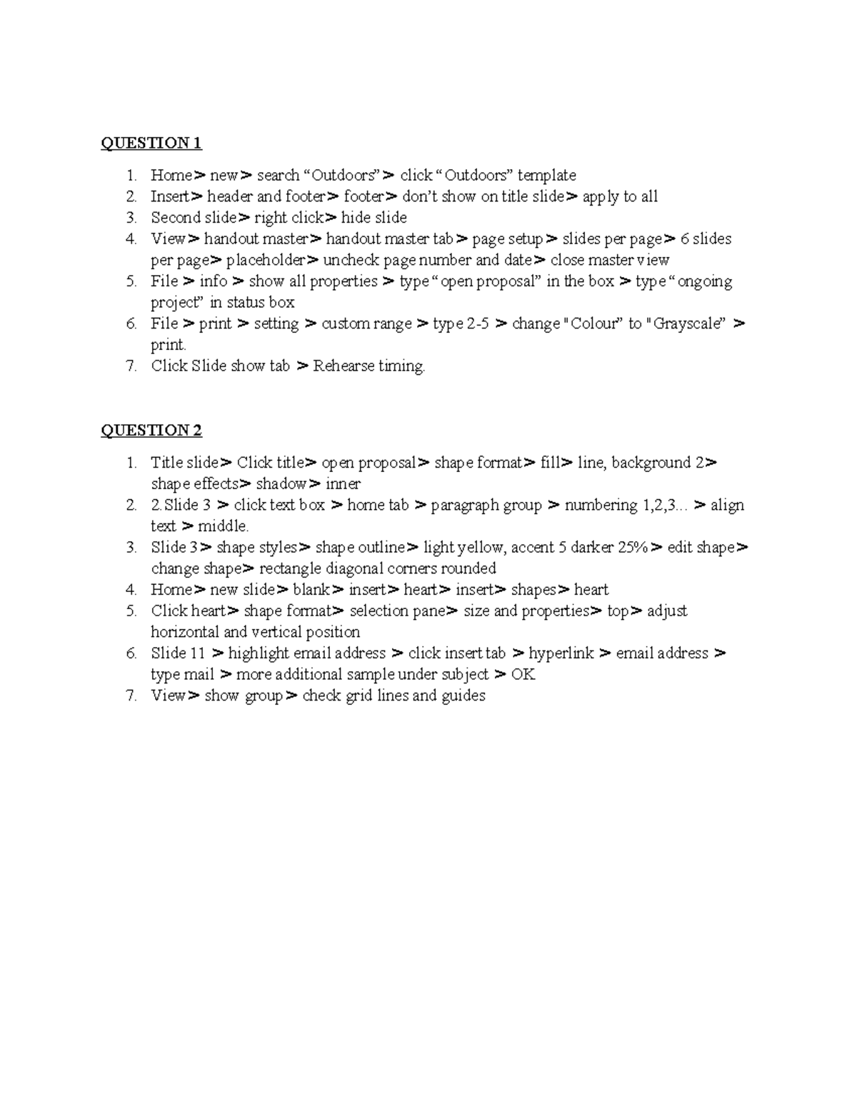 Test 2 - how to use power point - QUESTION 1 Home> new> search ...