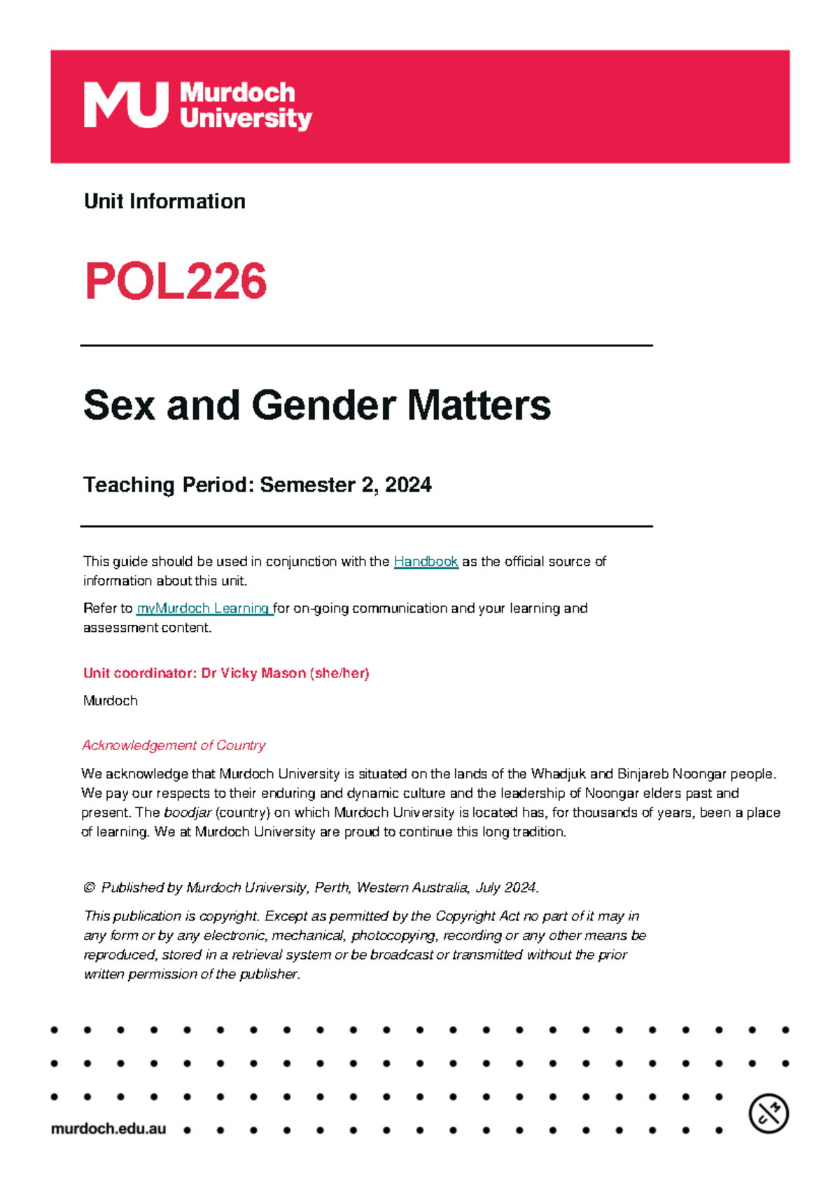 POL226 Unit Guide - Unit Information POL Sex and Gender Matters ...