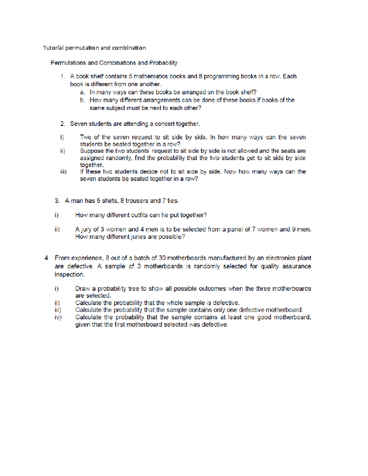 Tutorial permutation and combination - Malaysian Pelajaran U. - Studocu