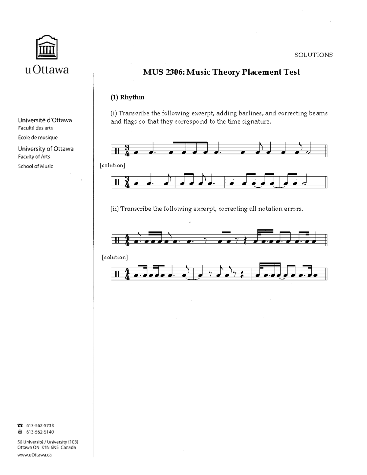MUS2306 Placement Test sample EN solutions 2022 - SOLUTIONS MUS 2306 ...