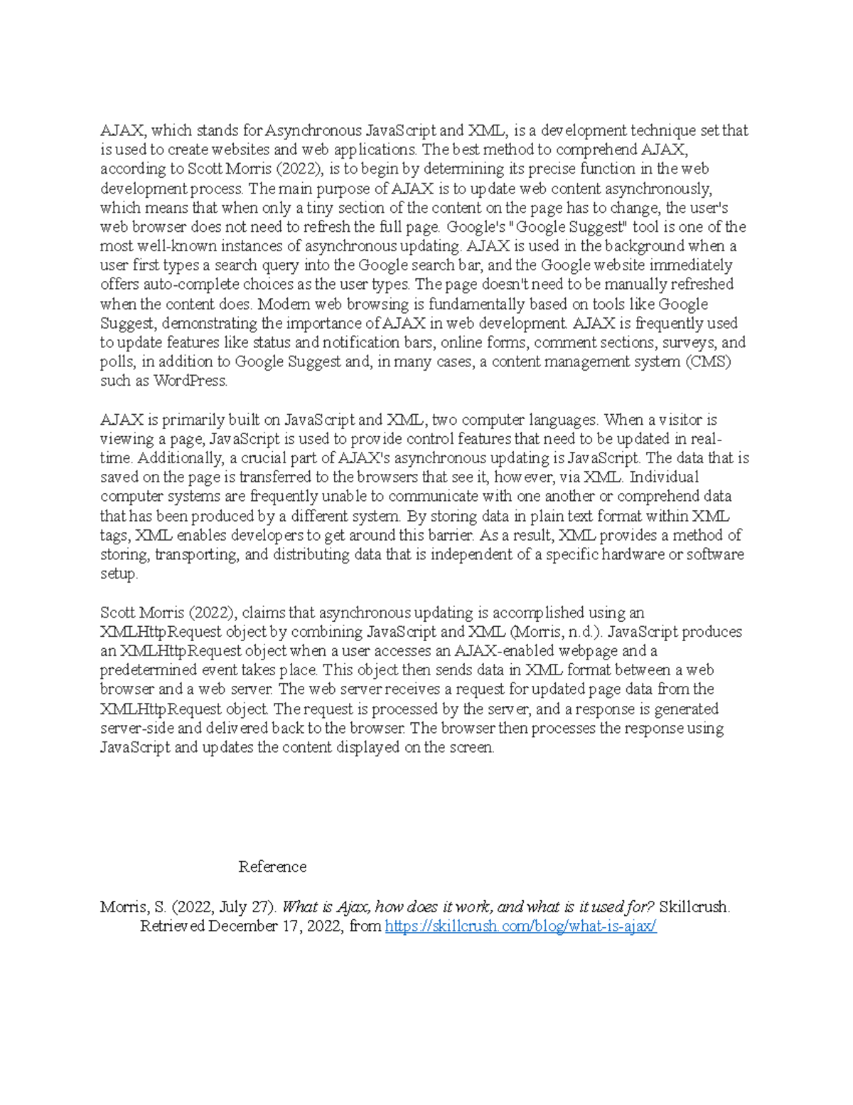 Discussion Post - AJAX, which stands for Asynchronous JavaScript and ...