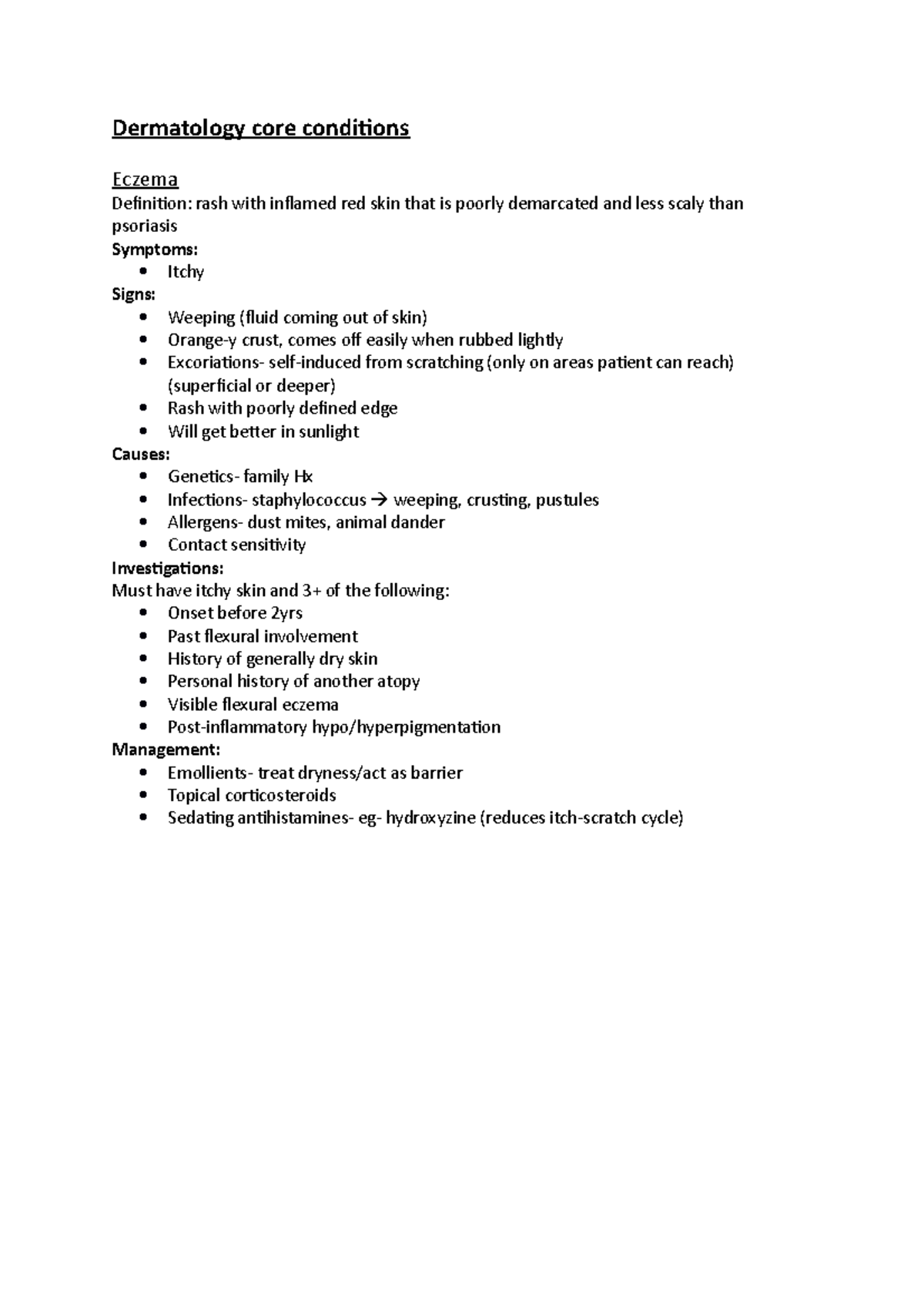 Dermatology core conditions - Dermatology core conditions Eczema ...