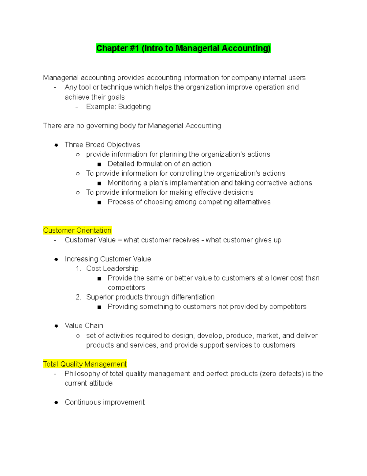ACC 406 - Notes - Chapter #1 (Intro to Managerial Accounting ...