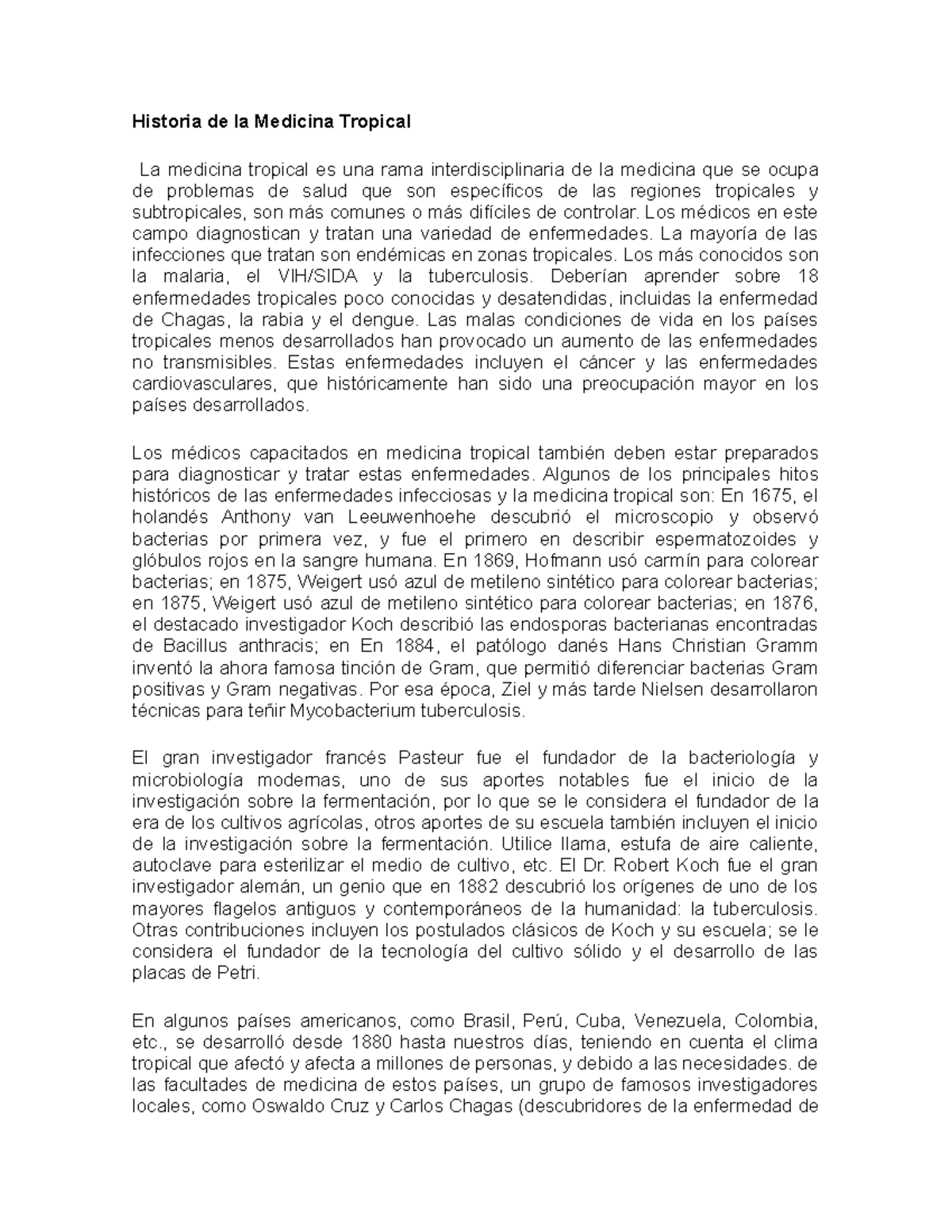 Historia de la medicina tropical - Historia de la Medicina Tropical La ...