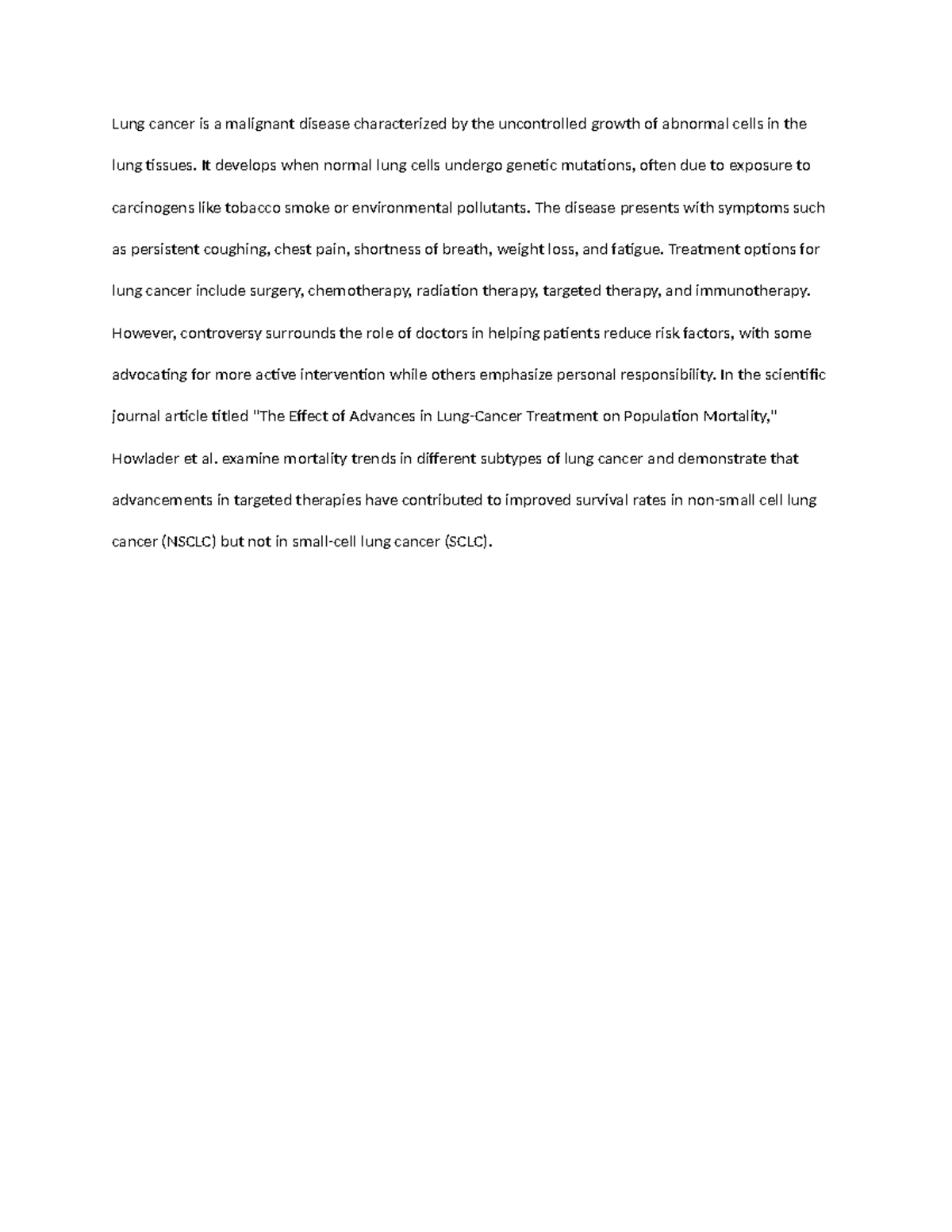 Lung cancer - Discussion - Lung cancer is a malignant disease ...