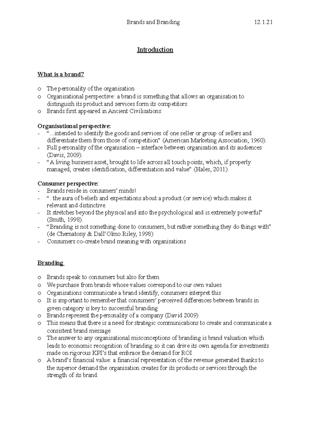 Introduction to Brands and Branding - Introduction What is a brand? o ...