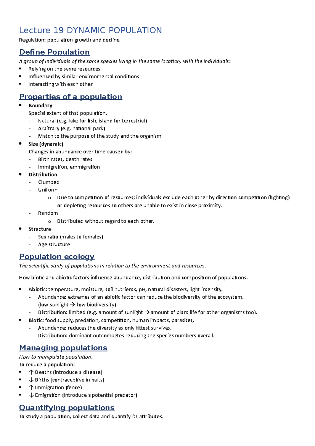 Lecture 19 Dynamic Population - Lecture 19 DYNAMIC POPULATION Regulation: population growth and ...