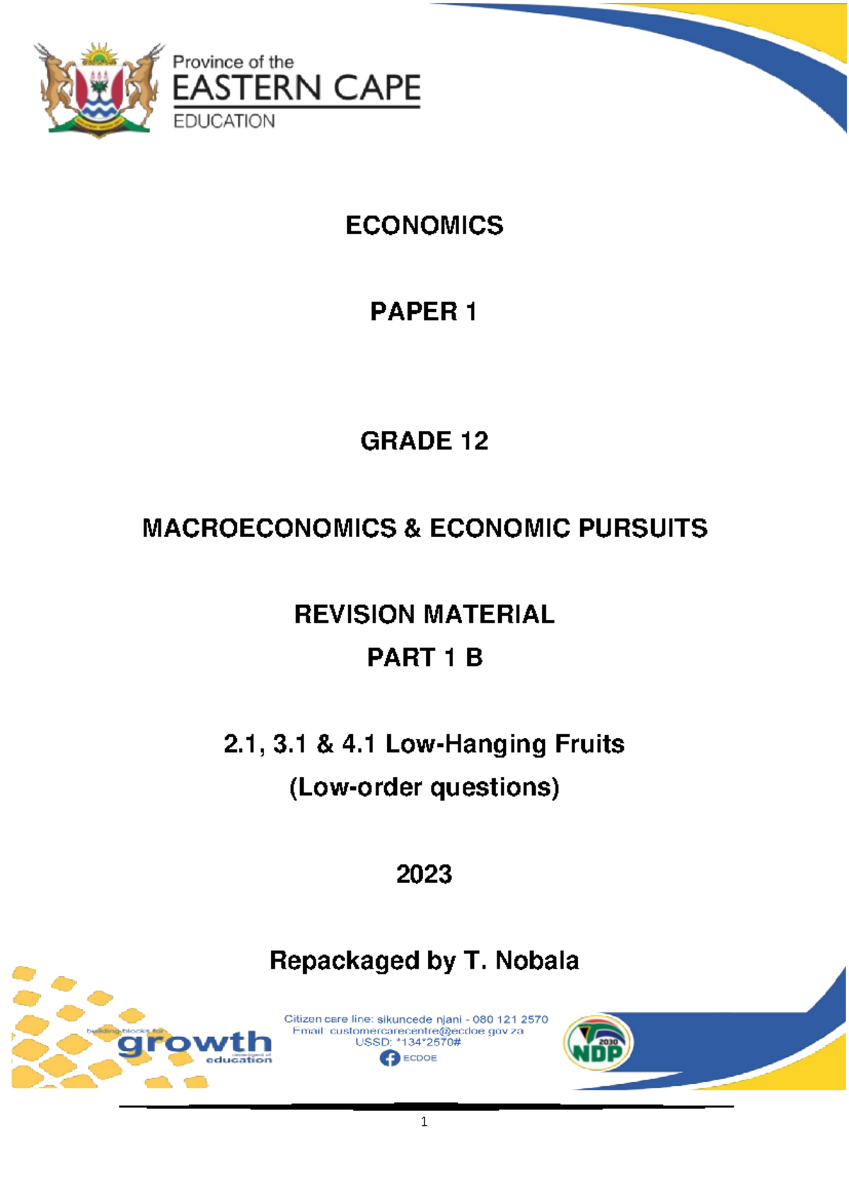 Econ P1 2023 Section B Point 1 Prep Exam Q&A - ECONOMICS PAPER 1 GRADE ...