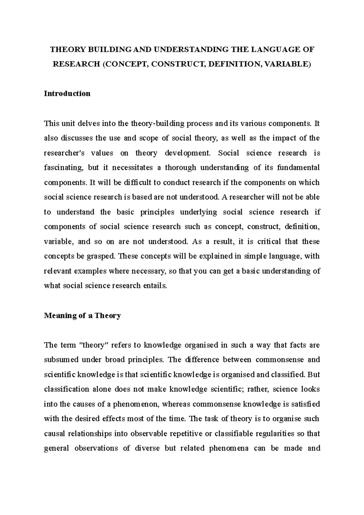 Theory Building AND Understanding THE Language OF Research ( Concept, Construct, Definition ...
