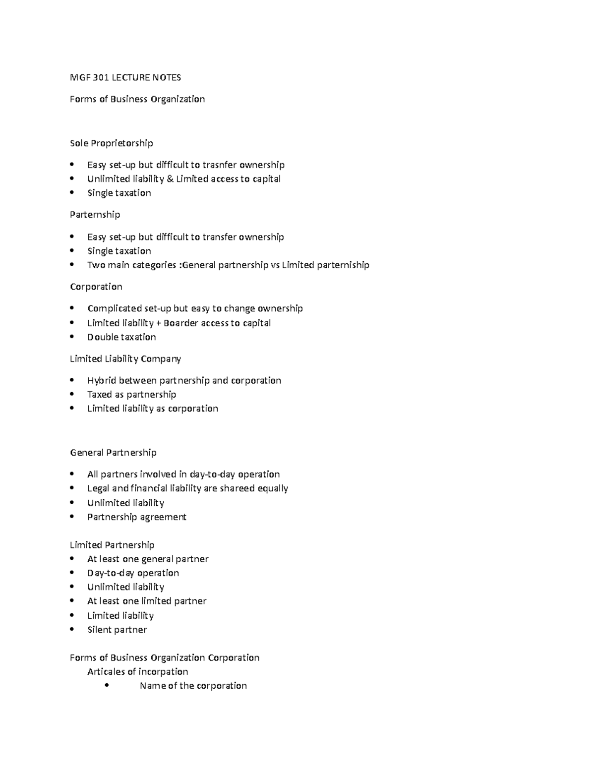 MGF 301 Lecture Notes - exam 1 - MGF 301 LECTURE NOTES Forms of ...