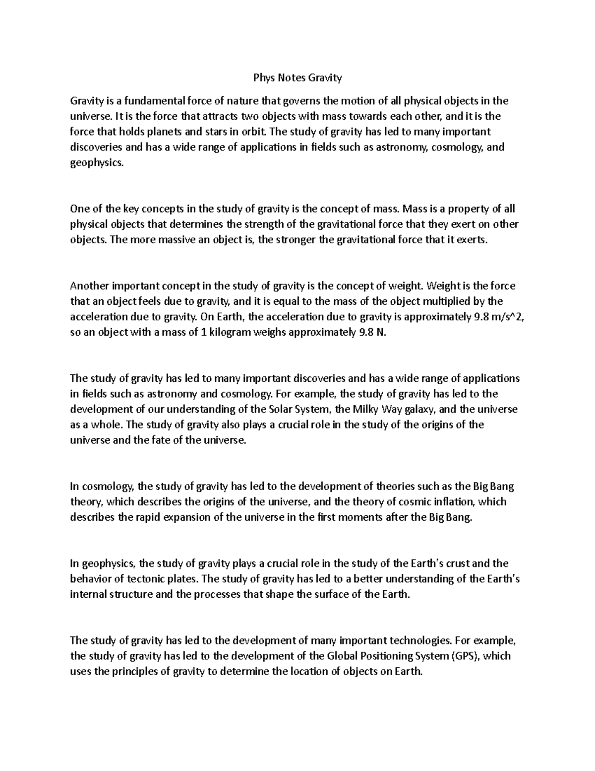 Phys Notes Gravity - Phys Notes Gravity Gravity is a fundamental force ...