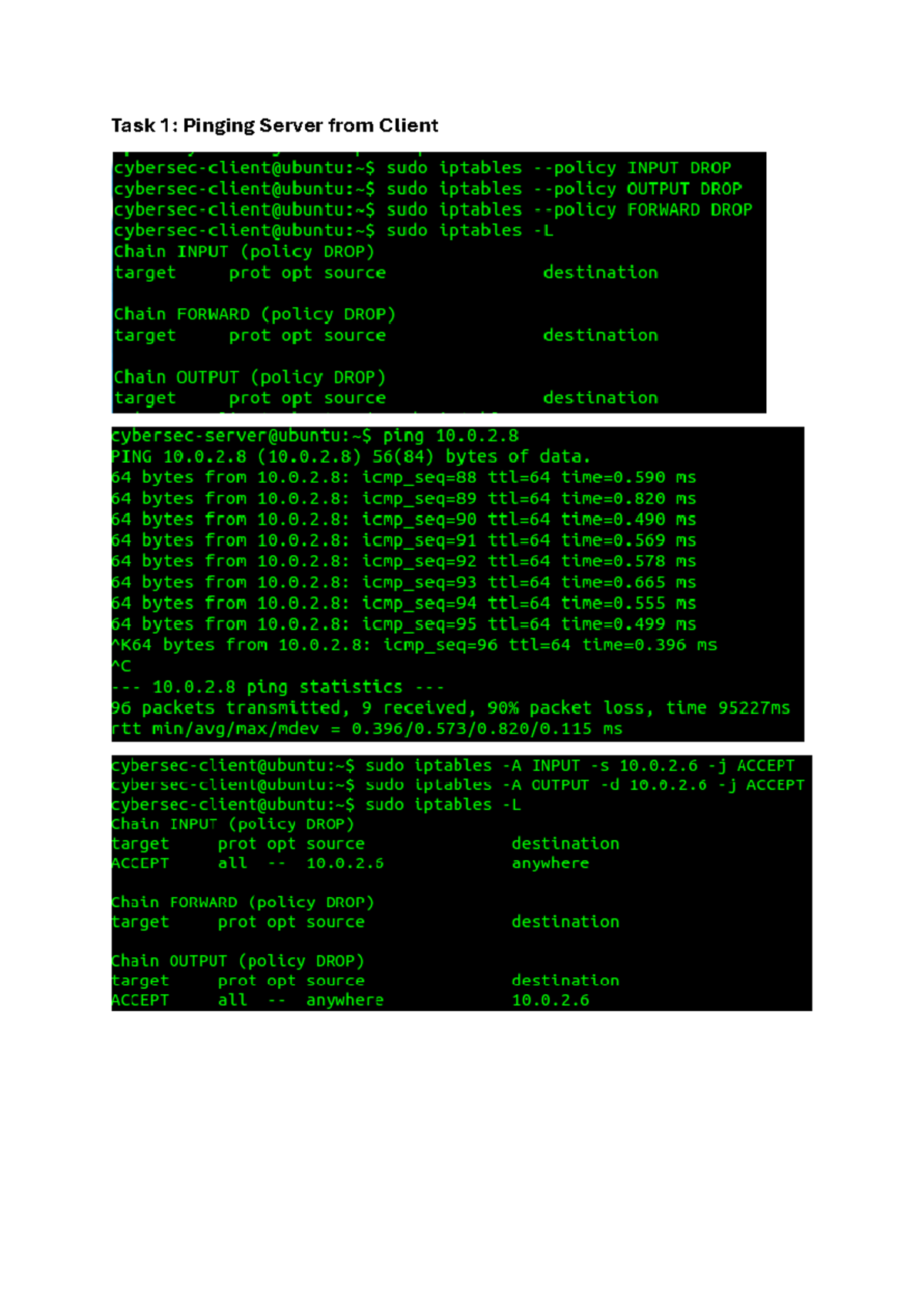 Ip Tables Lab Solution - Task 1: Pinging Server from Client Task 2: SSH Connection between ...
