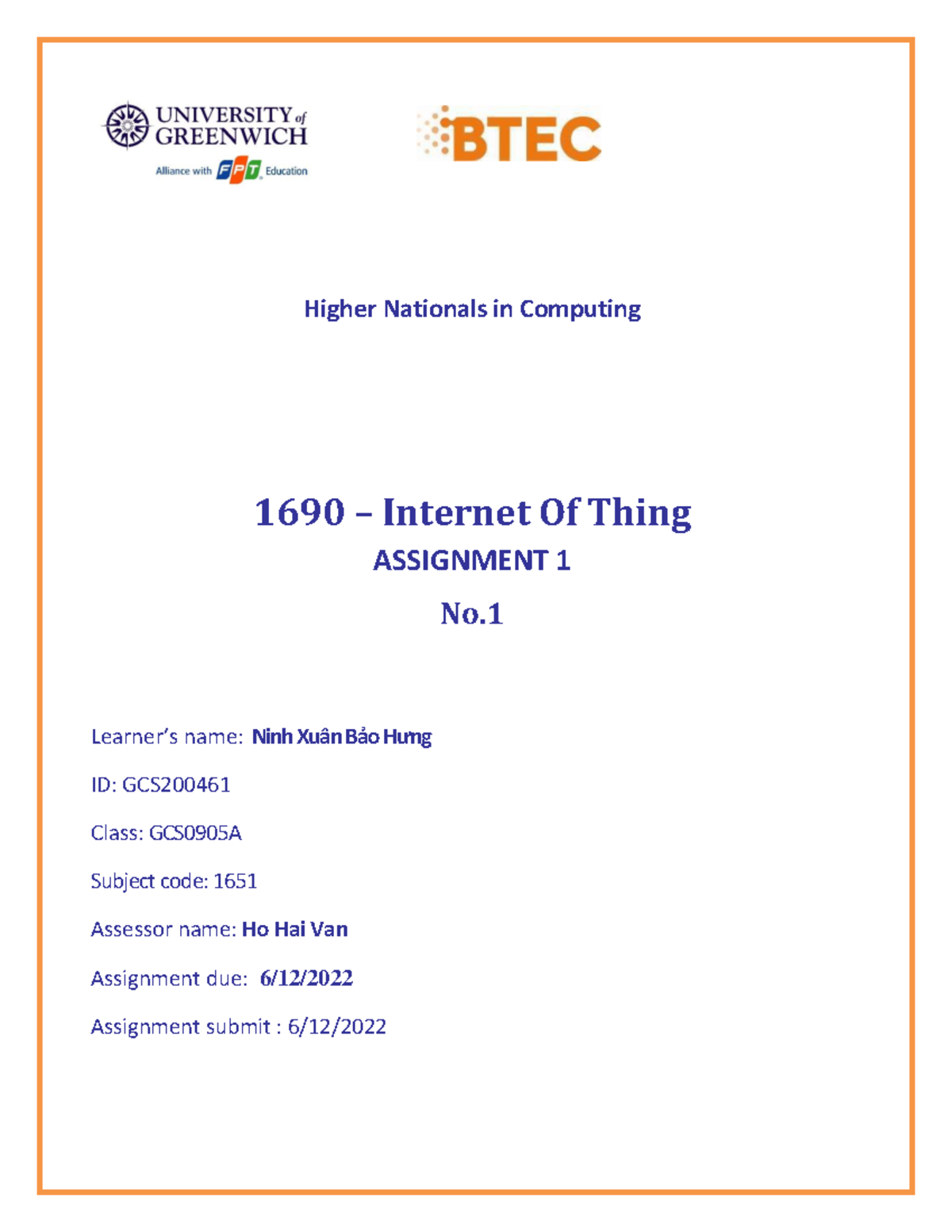 1690 Assigment 1 - Higher Nationals in Computing 1690 – Internet Of ...