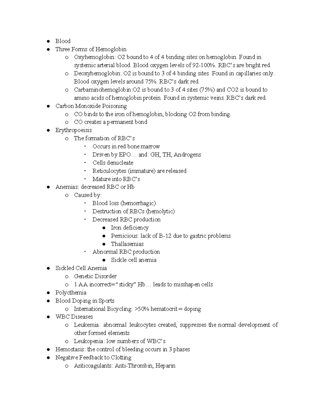 A and P blood - Lecture notes 9 - Blood Three Forms of Hemoglobin o ...