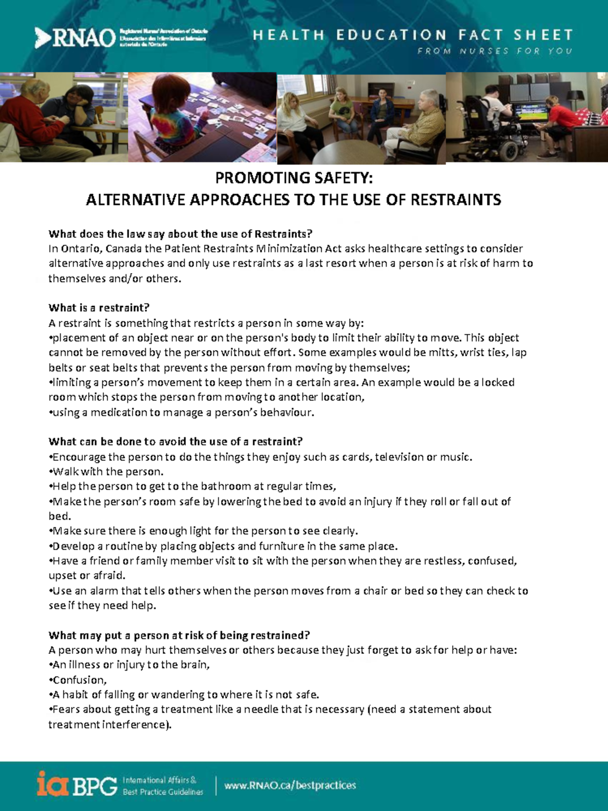 Restraints health education fact sheet - PROMOTING SAFETY: ALTERNATIVE ...