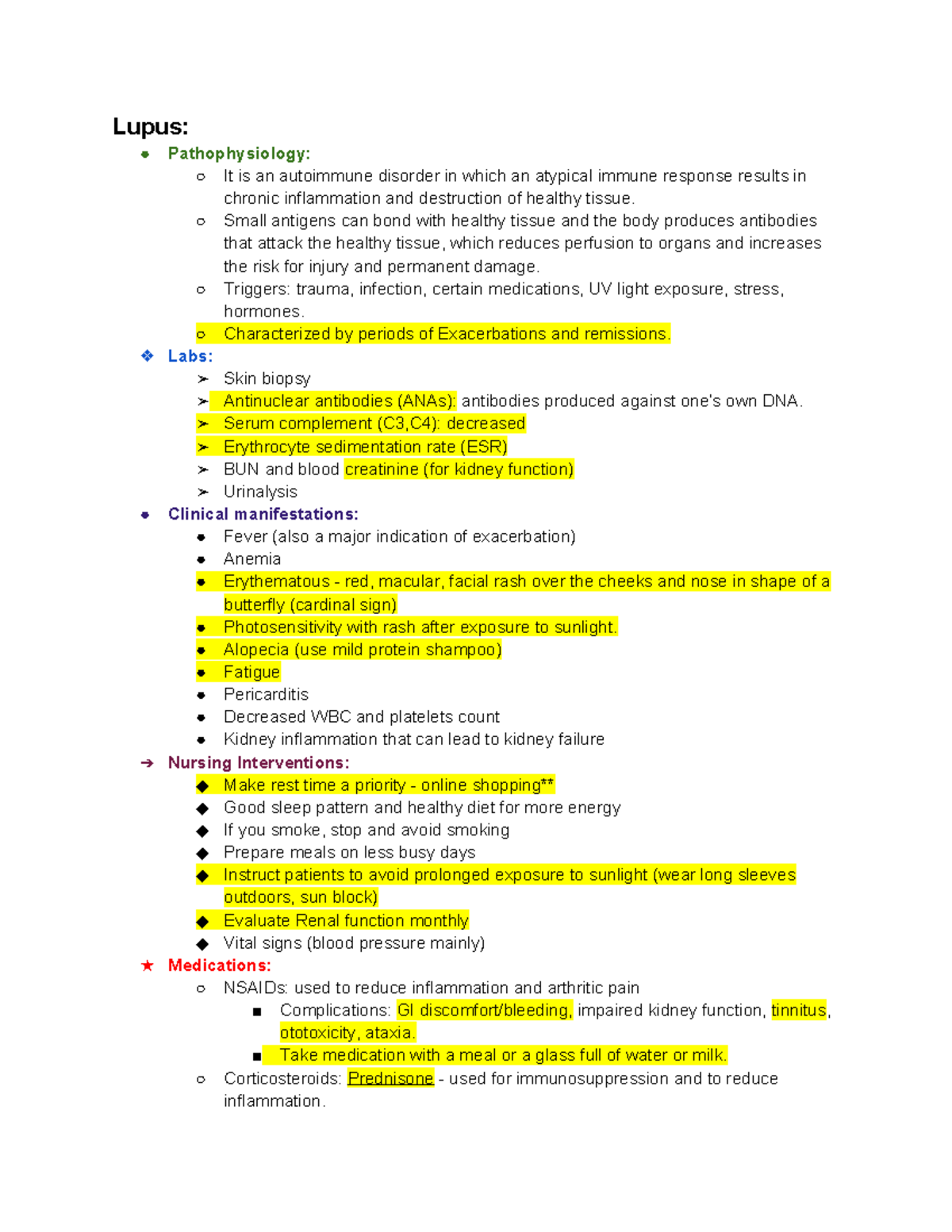 Exam III - Notes on Lupus and Rheumatoid arthritis - Lupus ...