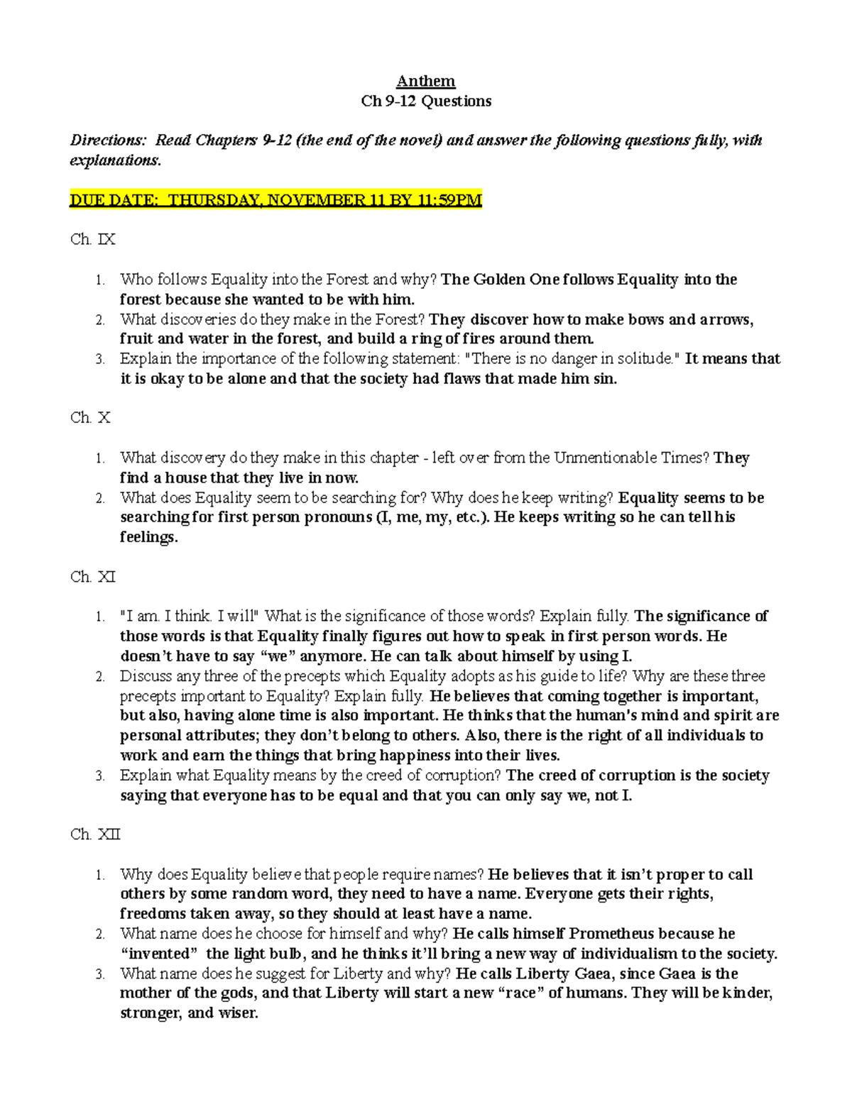 Anthem Ch 9-12 Questions - Anthem Ch 9-12 Questions Directions: Read Chapters 9-12 (the end of ...