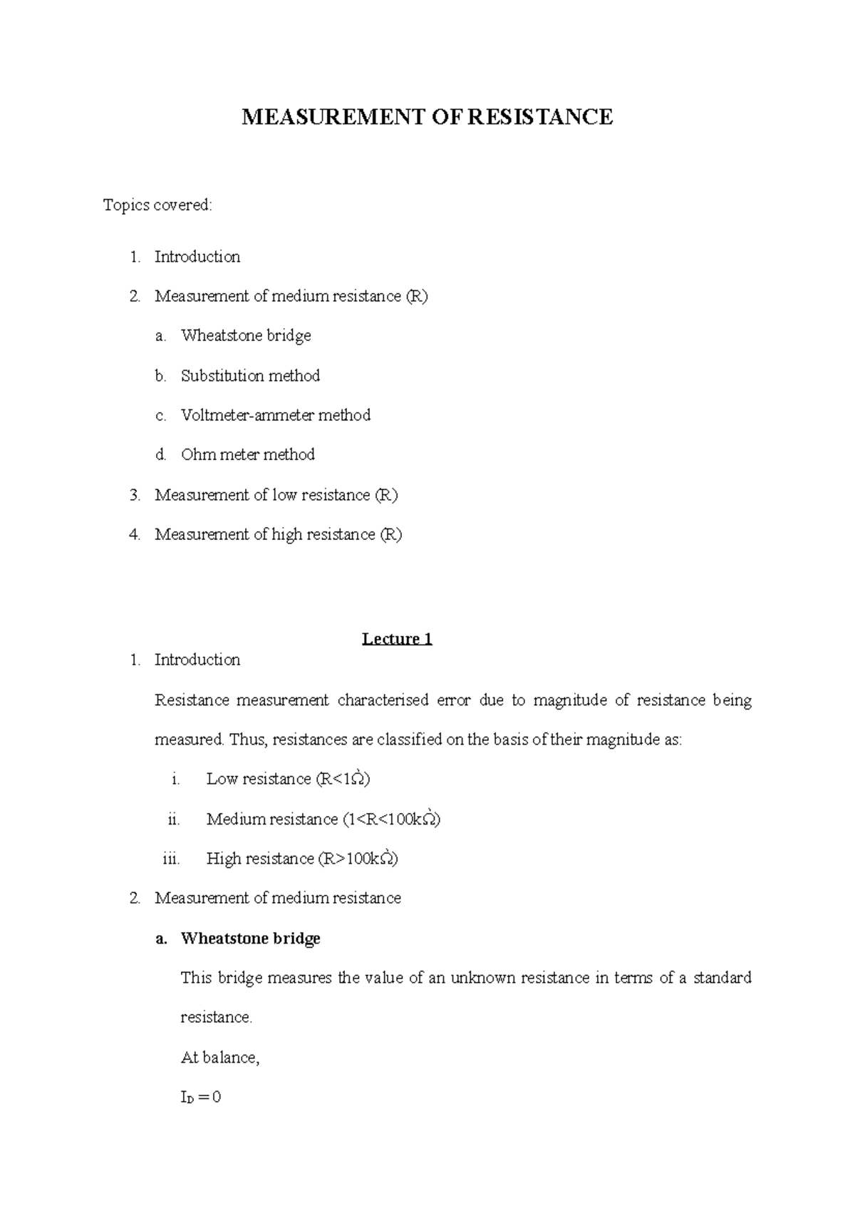 Physics- Measurement OF Resistance - MEASUREMENT OF RESISTANCE Topics ...