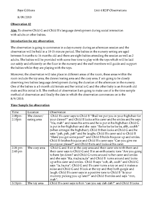 Observation 13 - essay - 9/09/ Observation 13 Aim: To observe Child J’s ...