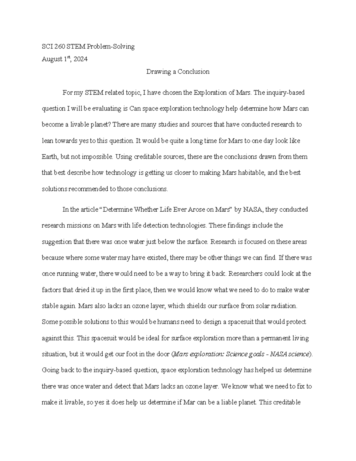 5-2 Drawing a Conclusion - SCI 260 STEM Problem-Solving August 1st ...