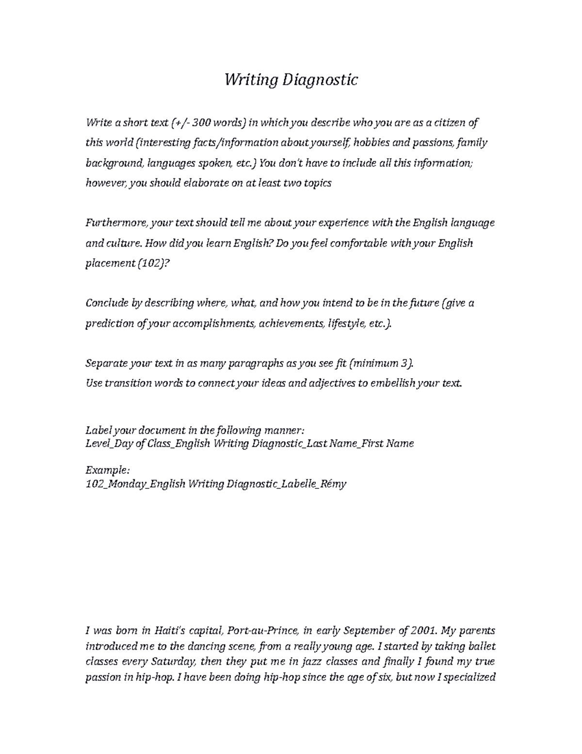 Writing Diagnostic Guidelines - Writing Diagnostic Write a short text ...