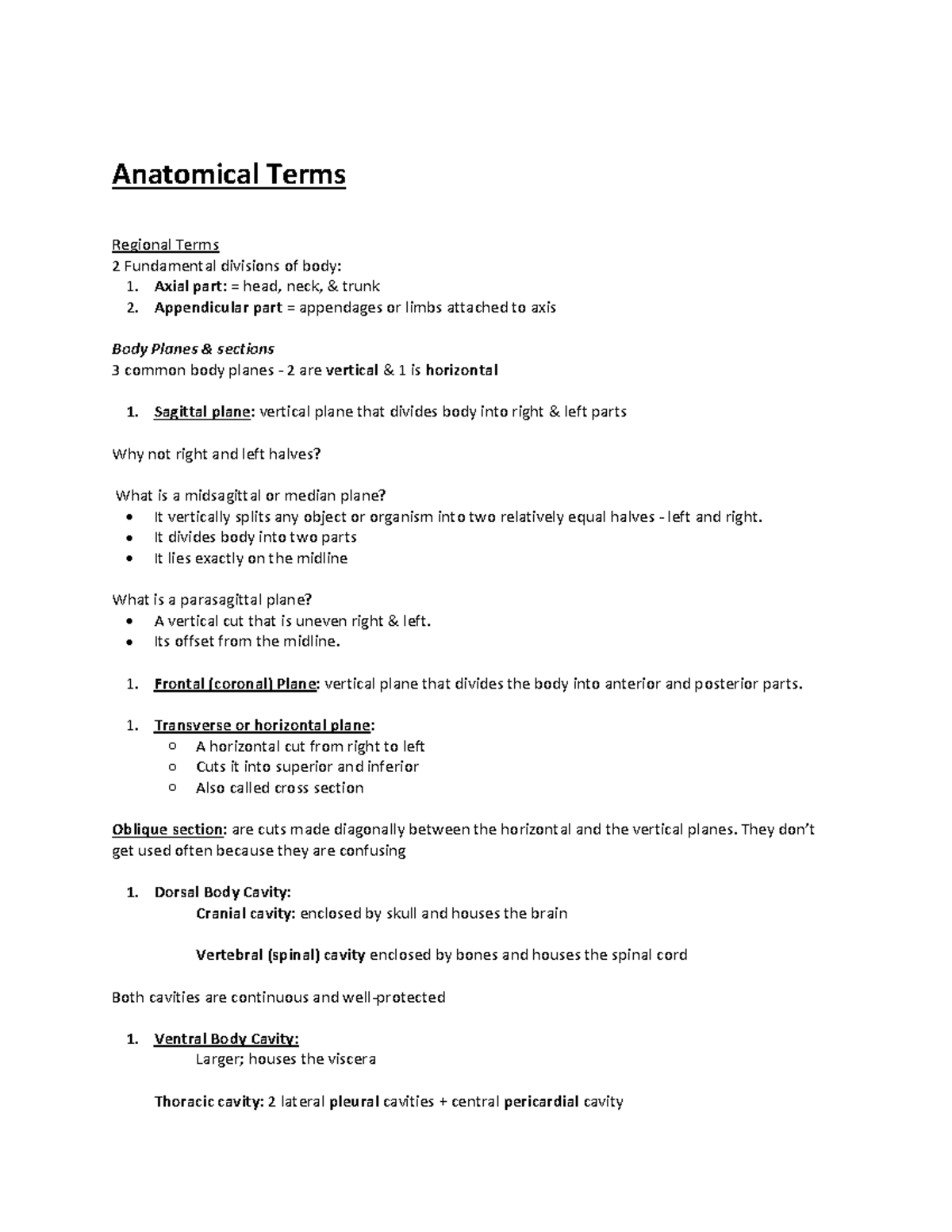 Anatomical Terms - Anatomical Terms Regional Terms 2 Fundamental ...