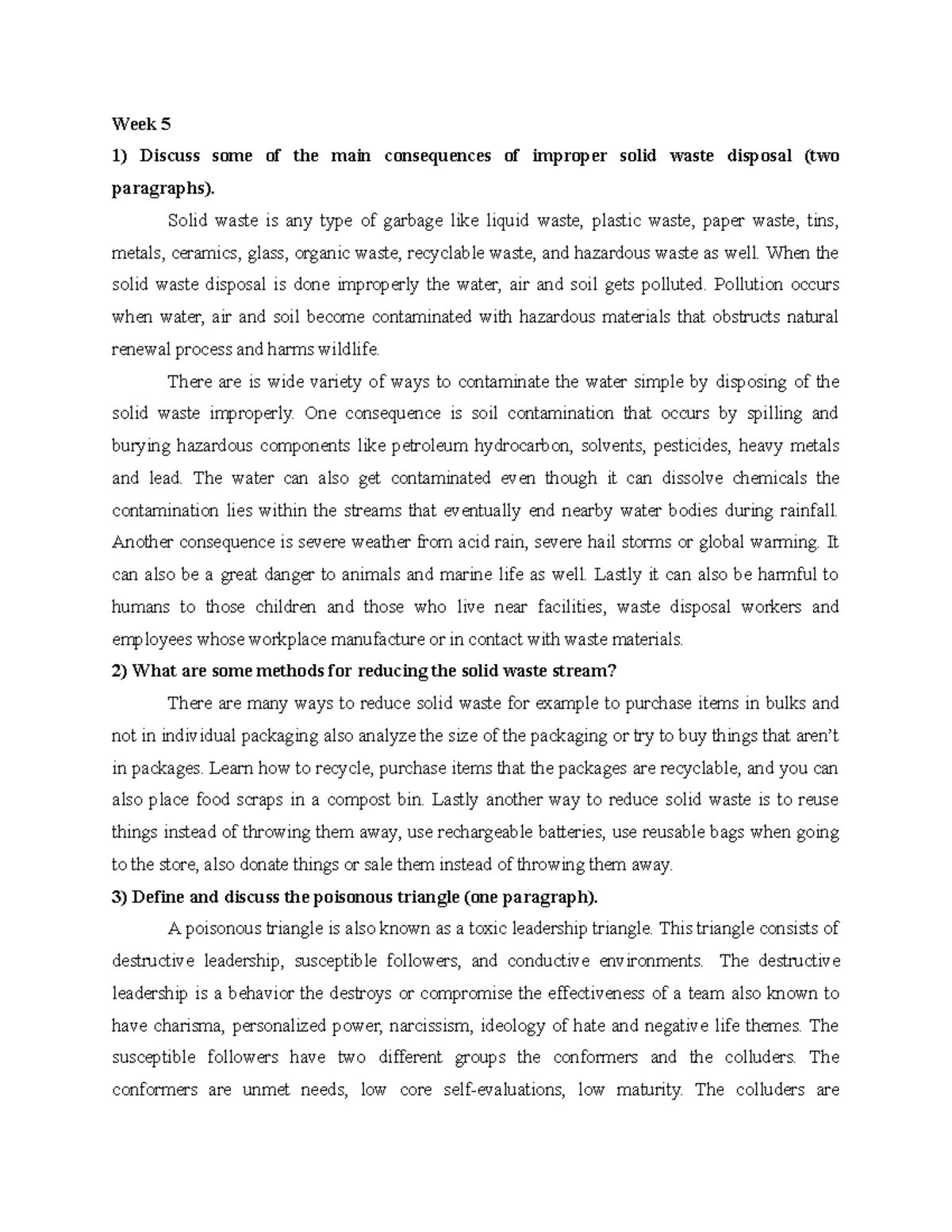 Todd Pesek Week 5 HSC 341 - Week 5 1) Discuss some of the main ...