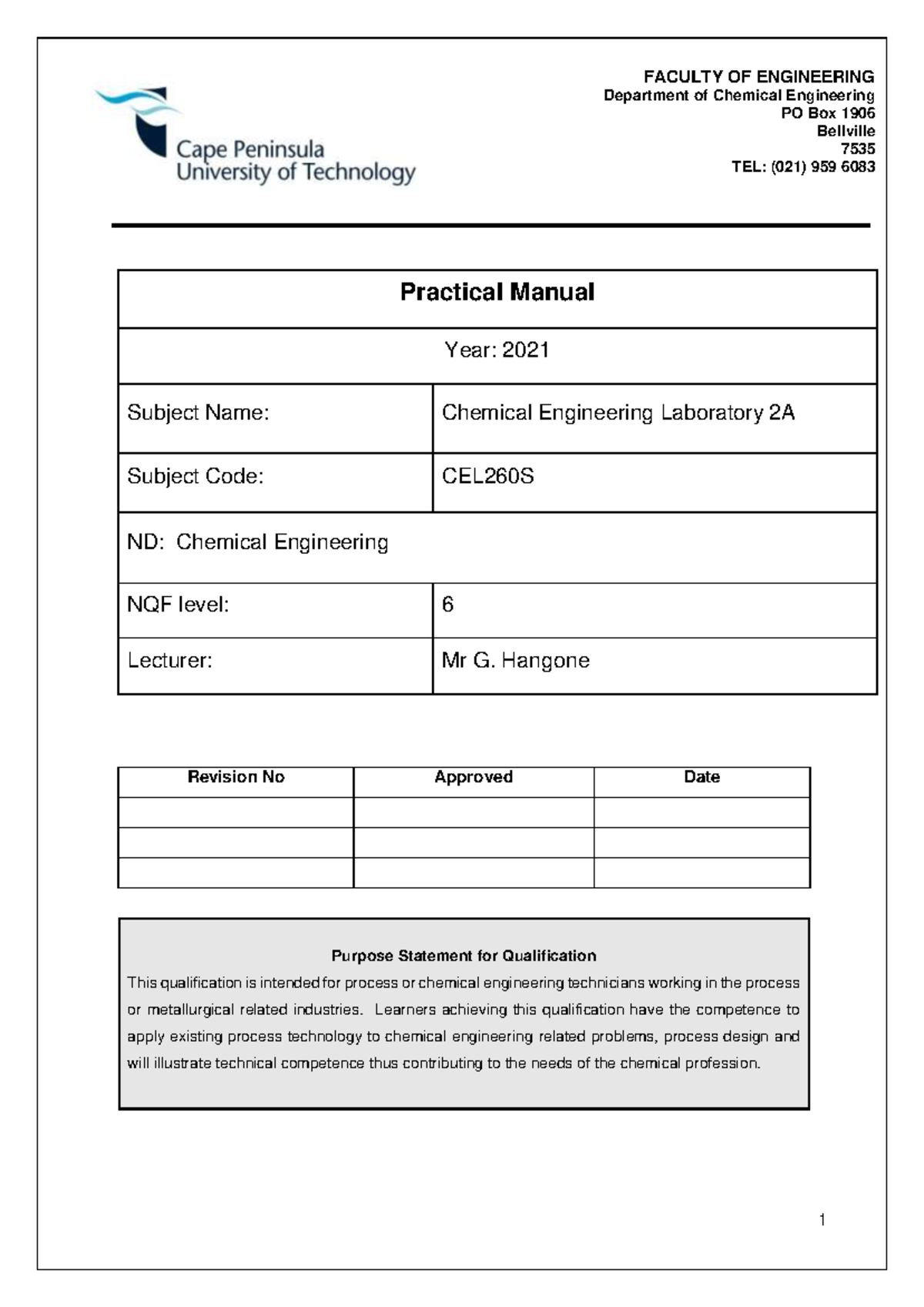 Practicals manual 2019 Refrigeration - Practical Manual Year: 20 21 ...