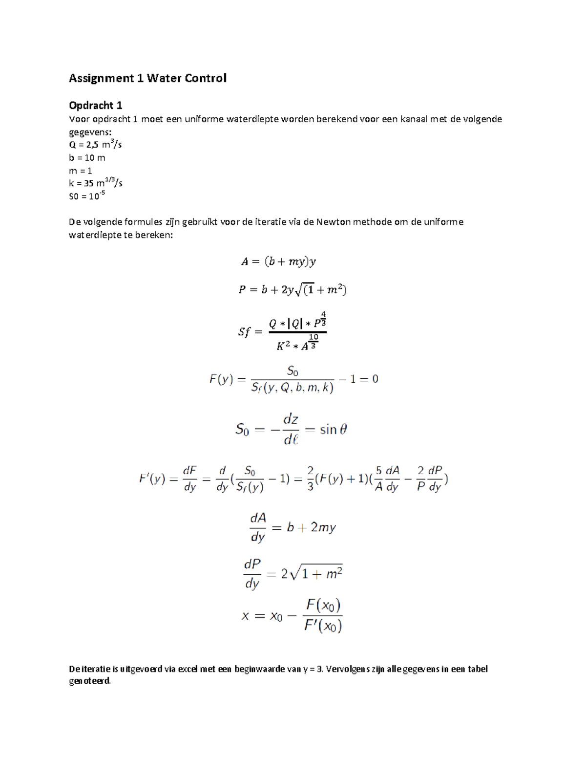 Verplichte opgaven Waterbeheersing, antwoorden Assignment 1 - Cijfer 7 ...