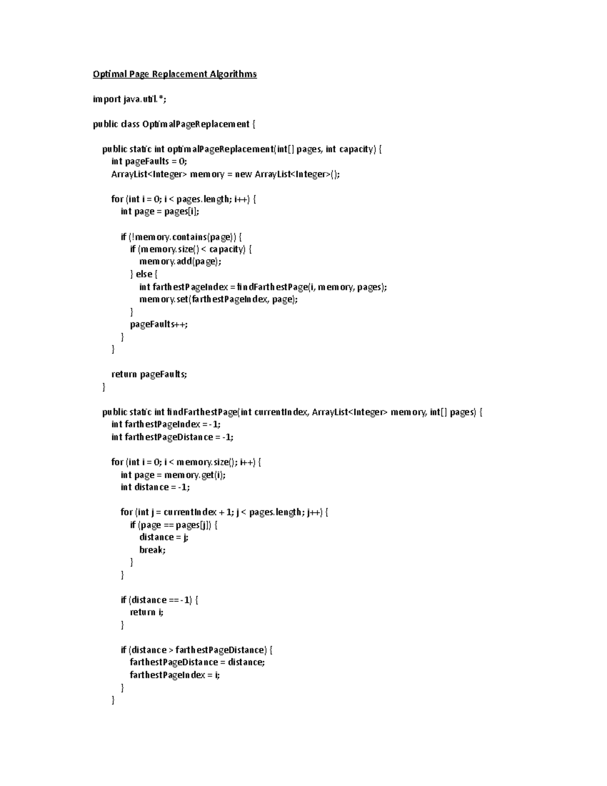 Page Replacement Algorithms OpƟmal Page Replacement Algorithms Import JavaƟl Public Class