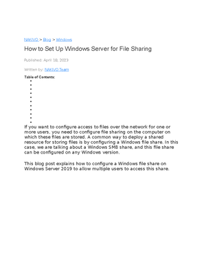 Local file sharing - 1. Configure File Sharing on Windows Server a. Set ...