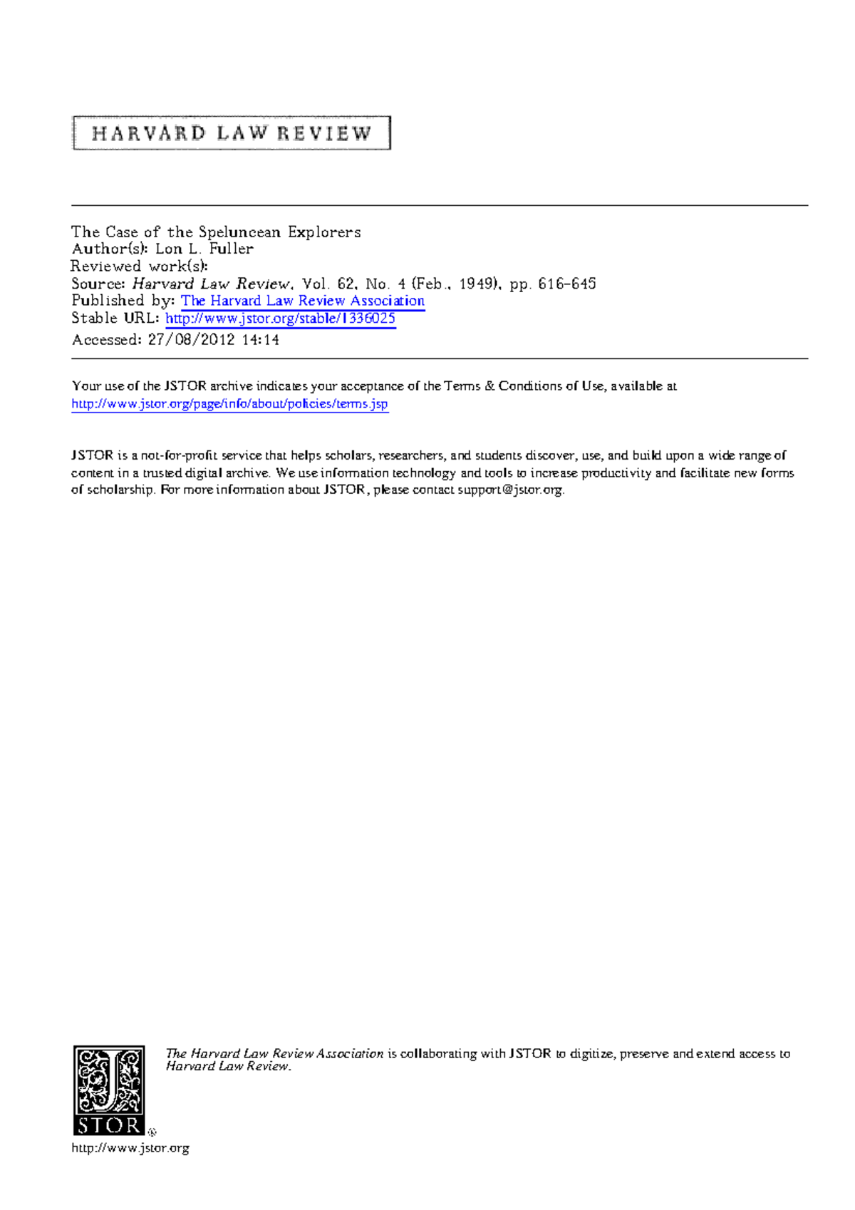 Fuller - The Case of Speluncean Explorers - The Case of the Speluncean ...