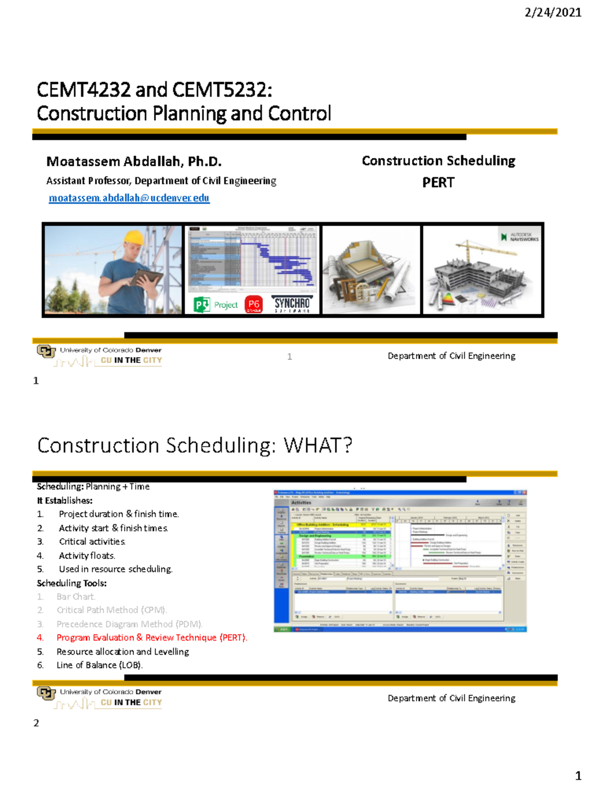 Construction Planning and Control - Construction Scheduling - PERT-1 ...
