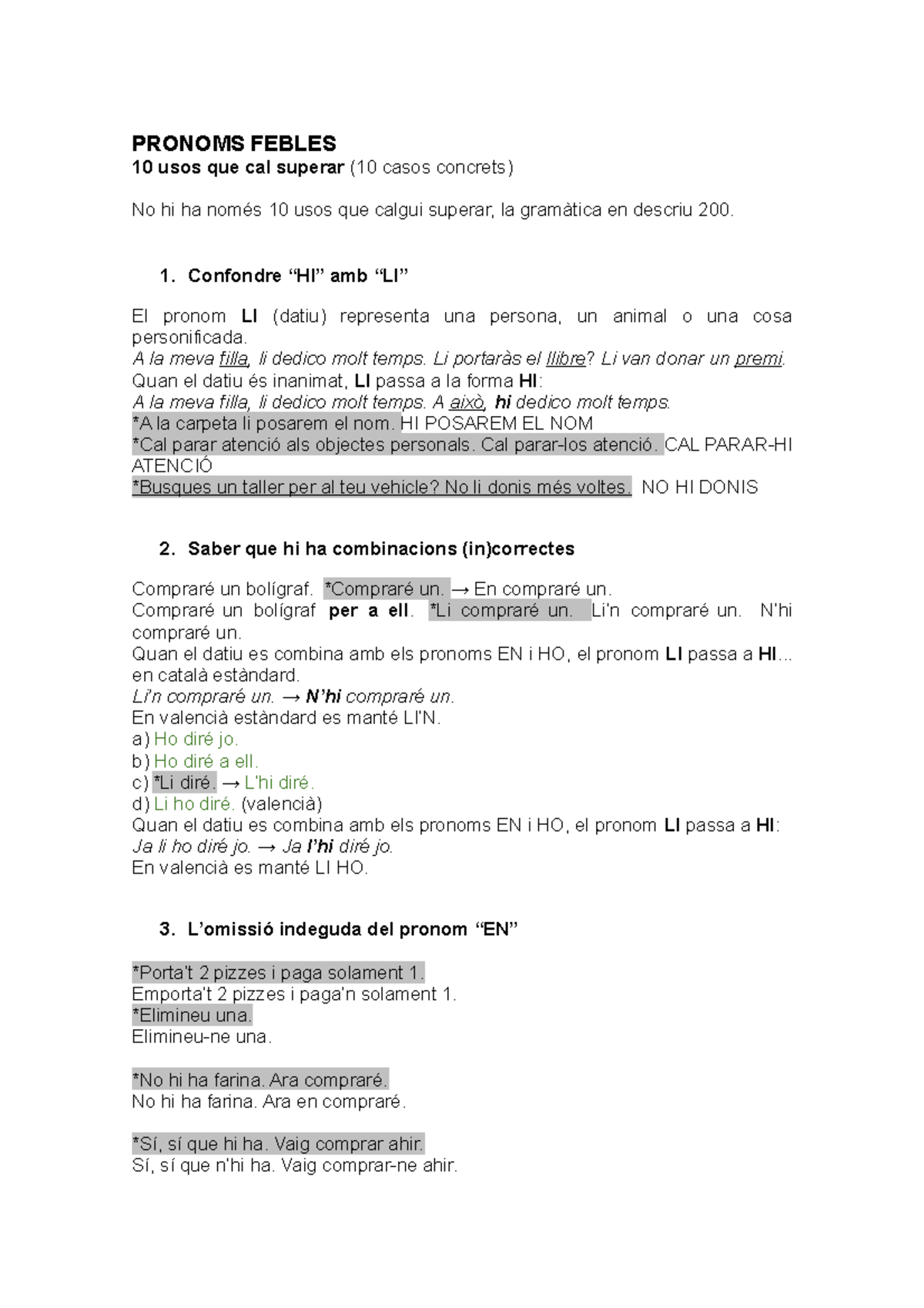 resum sobre Pronoms Febles - Català - UAB - Studocu