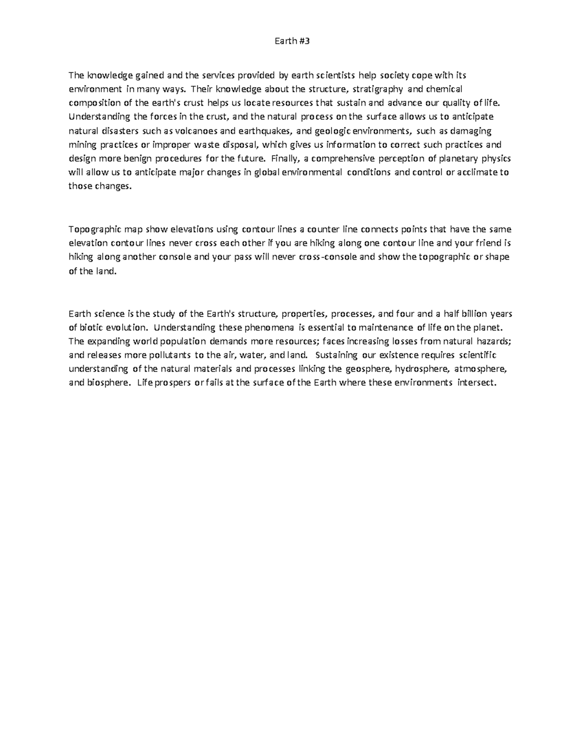 #3 Earth - Notes - Earth # The knowledge gained and the services ...