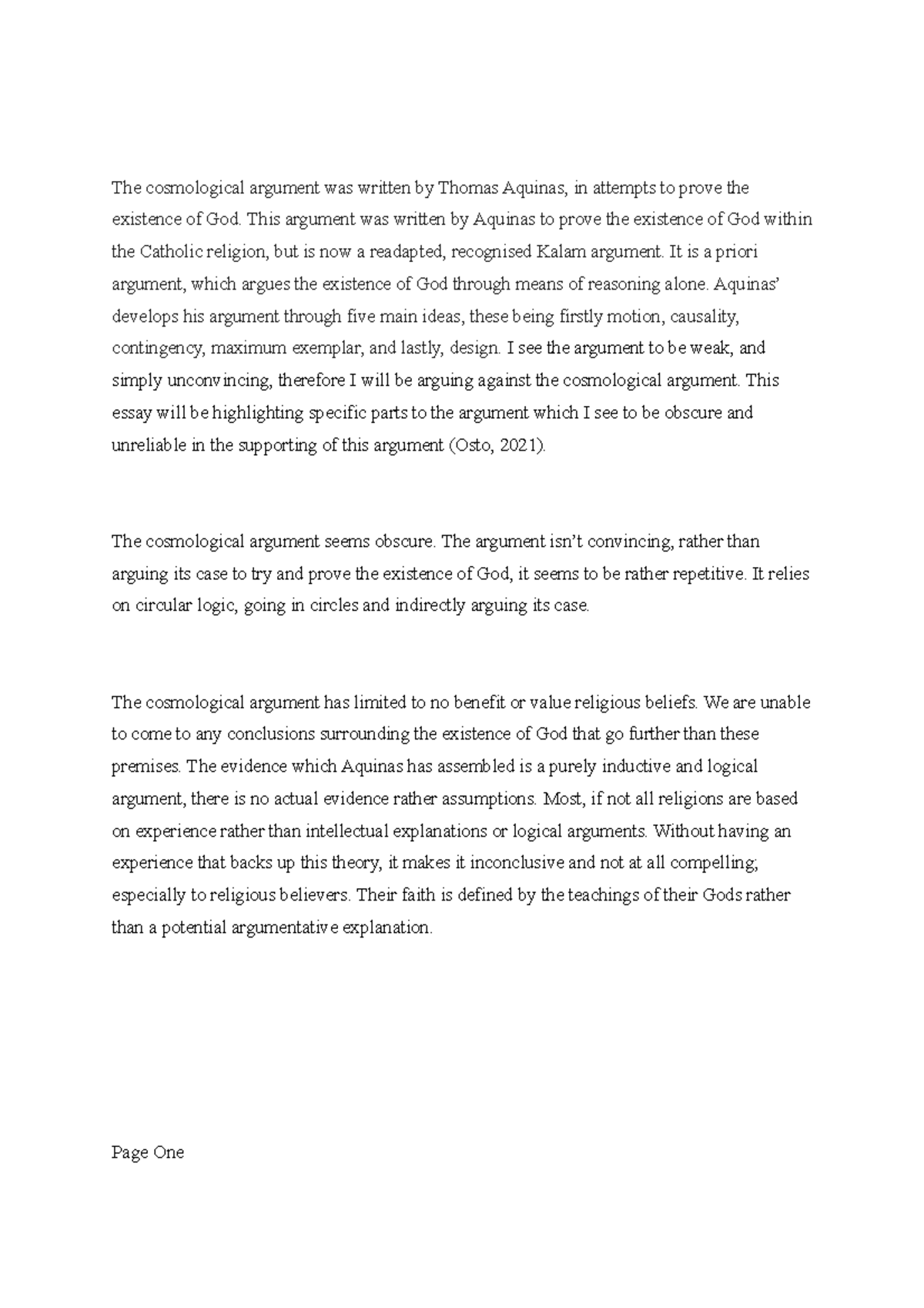 Cosmological Argument Weakness - The cosmological argument was written ...