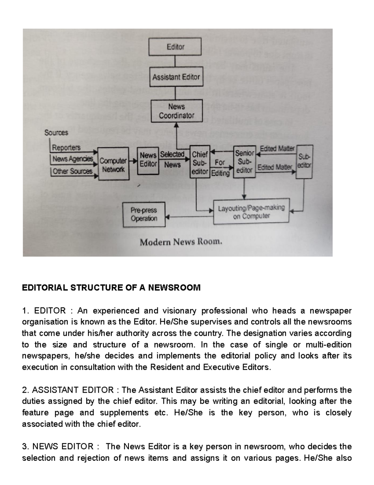 Unit 3 topic 1 - study - EDITORIAL STRUCTURE OF A NEWSROOM EDITOR : An ...