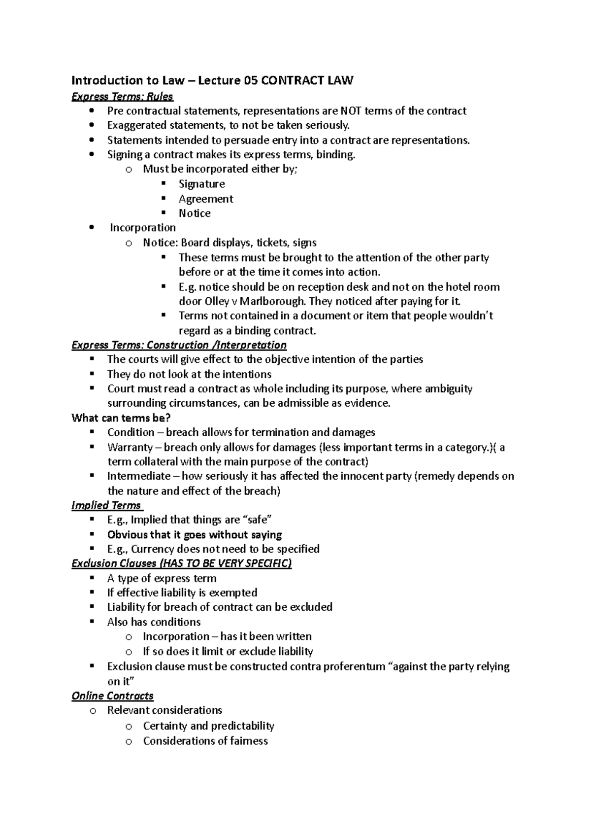 Intro To Law 05 - lecture notes for semeseter - Introduction to Law ...