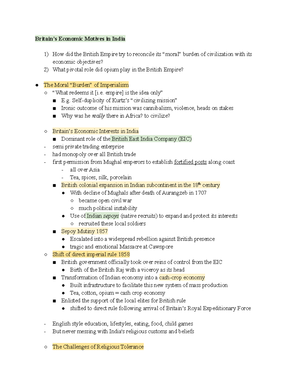 Britain’s Economic Motives in India - Britain’s Economic Motives in ...