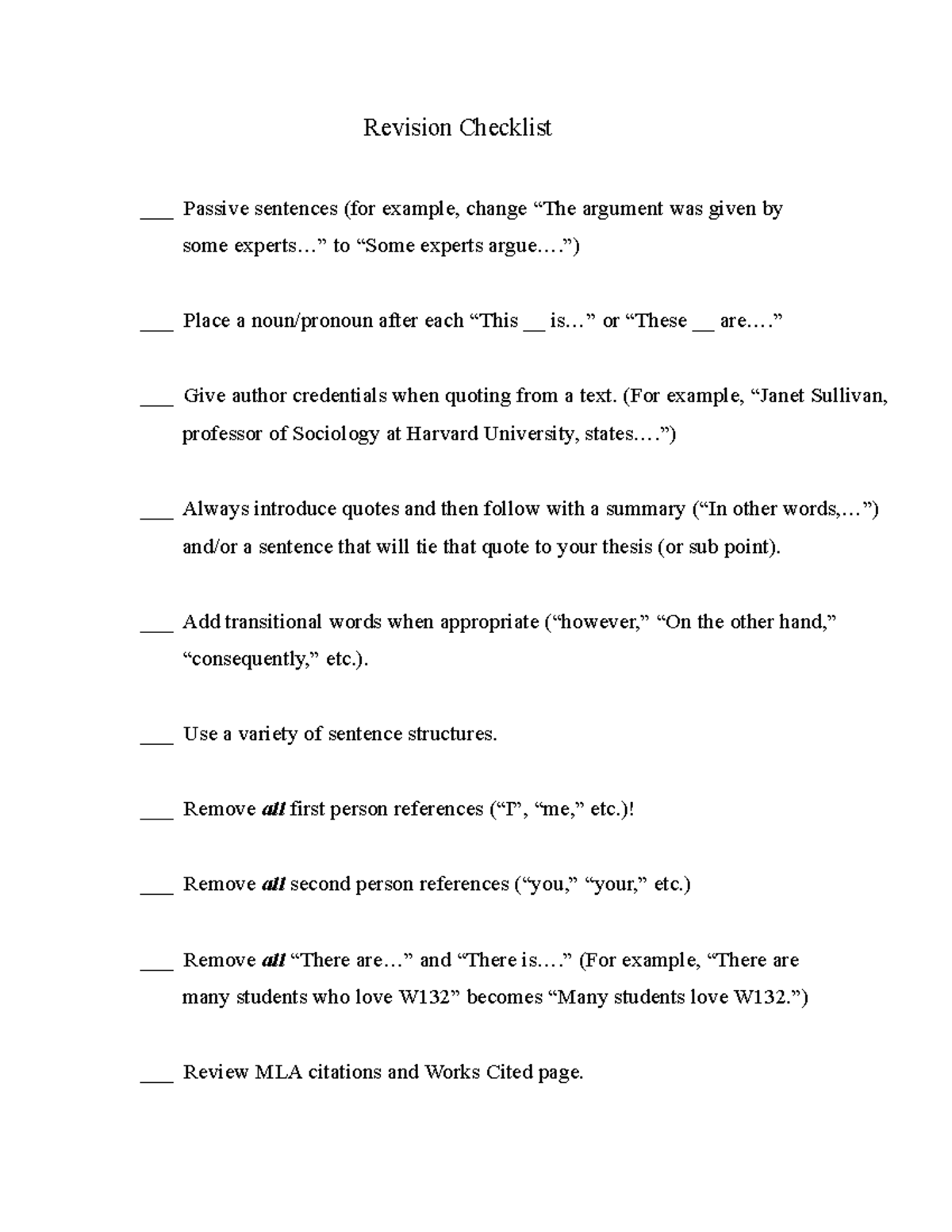 Revision Checklist - Guide on how to revise for portfolio one ...