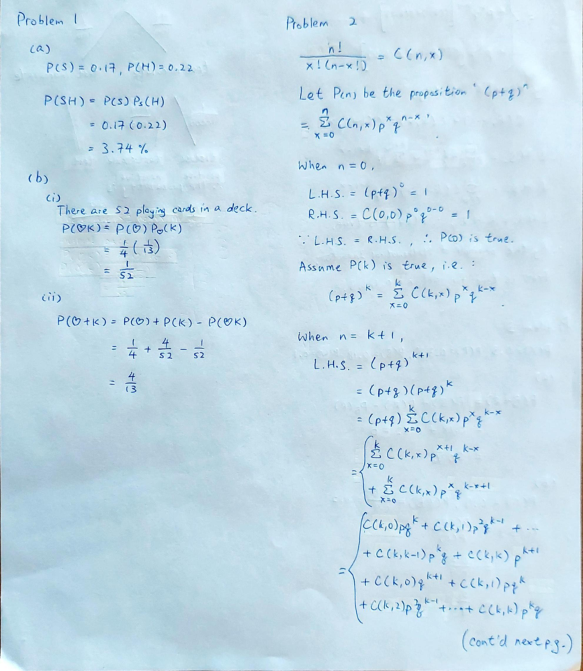 225 a1 - assignment 1 - Problem Problem n! -C(n,x) Ca) PCS) 0, P(H)=o x!Cn-xD Lot Pin) be the ...