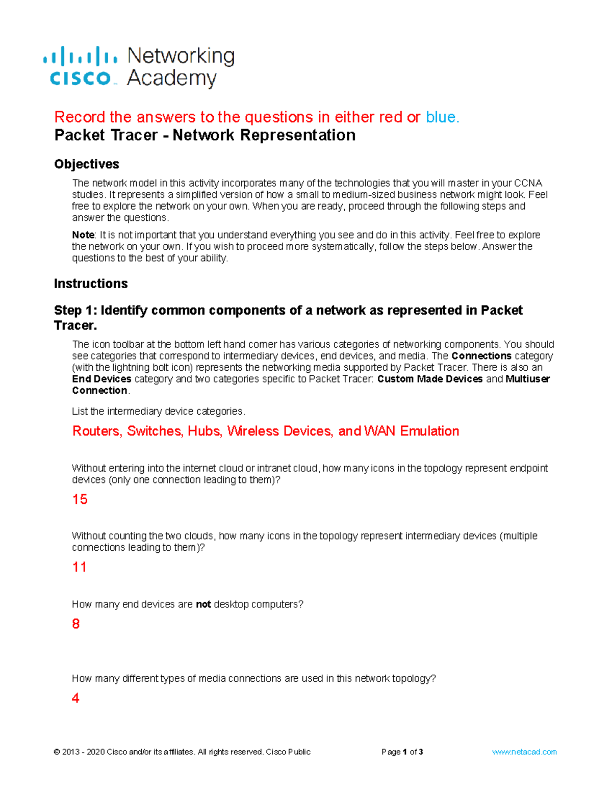 1.5.7 Packet Tracer - Answers - Record the answers to the questions in either red or blue ...