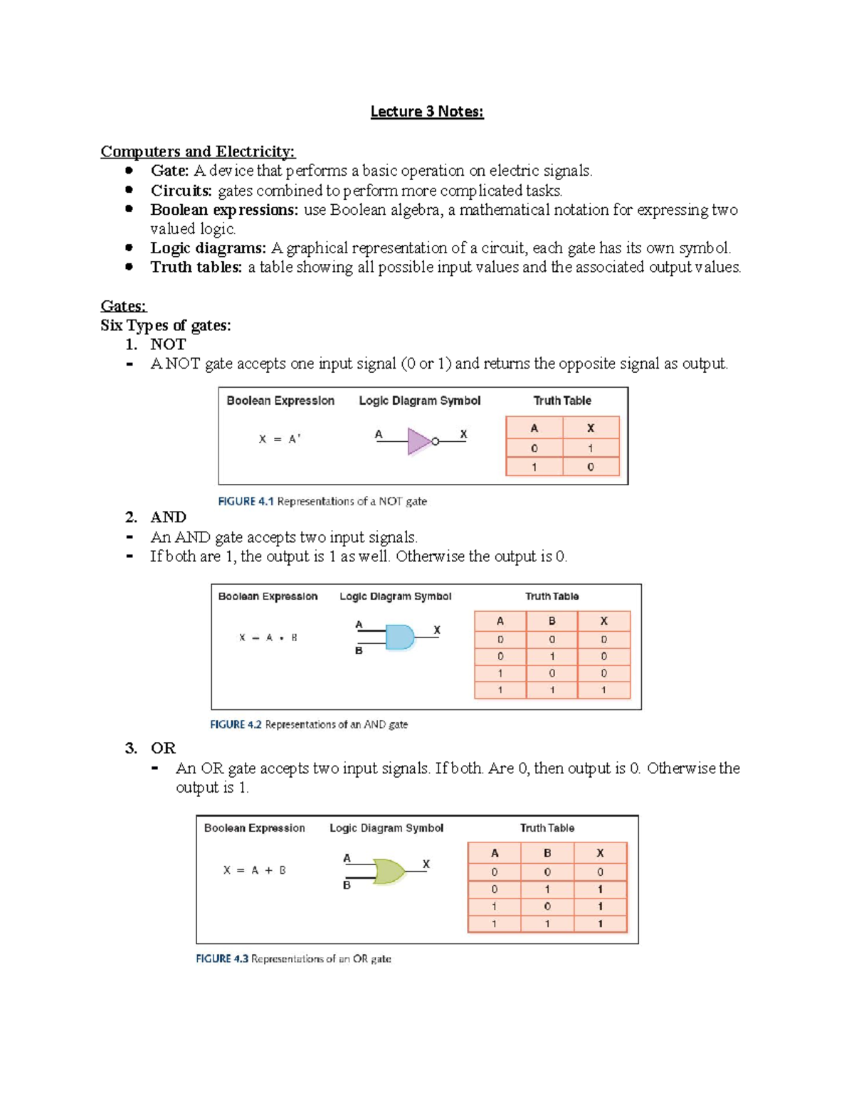 Lecture 3 Notes Lecture 3 Notes Computers And Electricity Gate A Device That Performs A