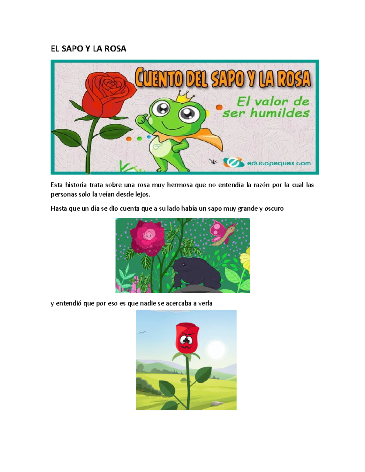 EL SAPO Y LA ROSA - lectura - EL SAPO Y LA ROSA Esta historia trata ...