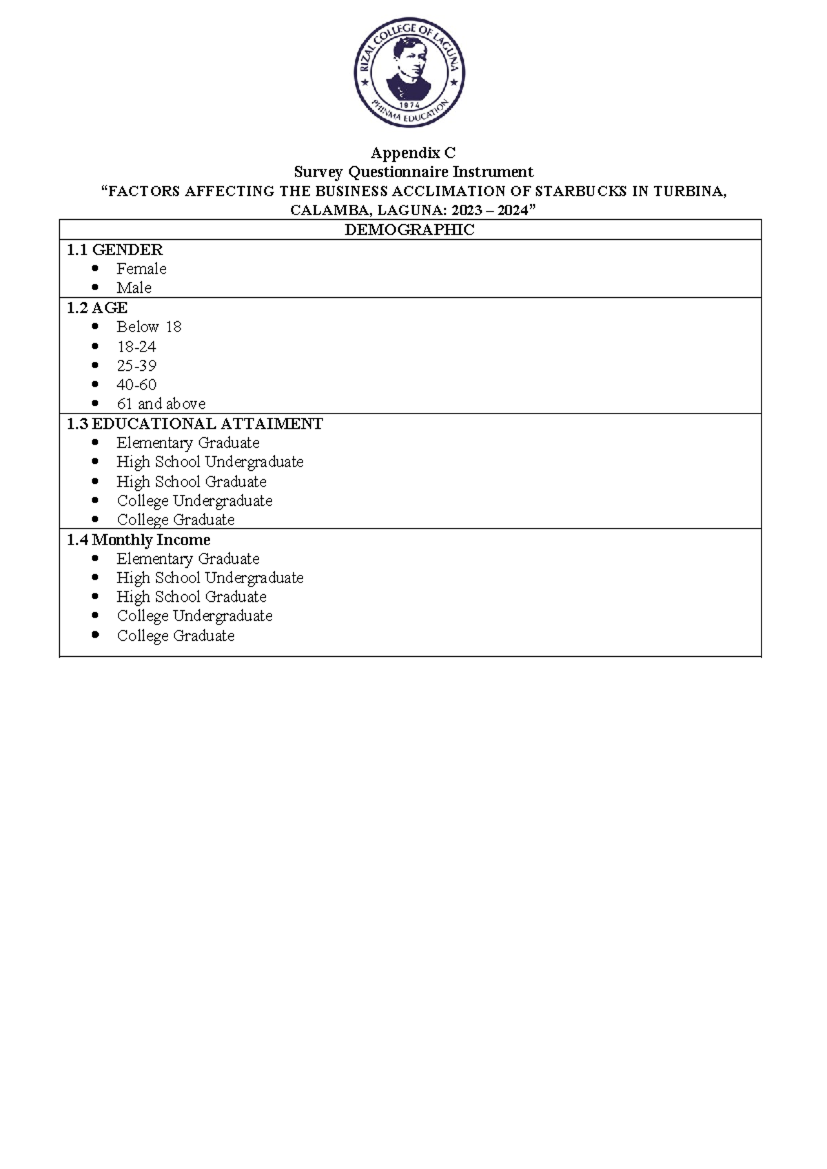 Appendix C - this document to help student - Appendix C Survey ...